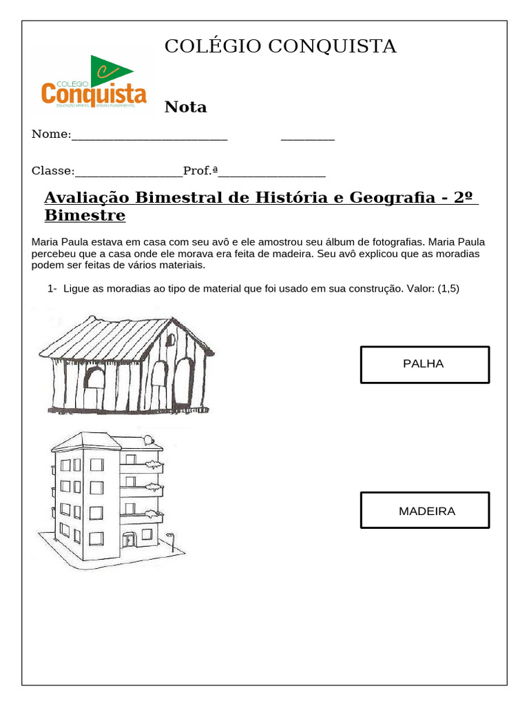 Avaliação de História e Geografia 2º Ano | PDF