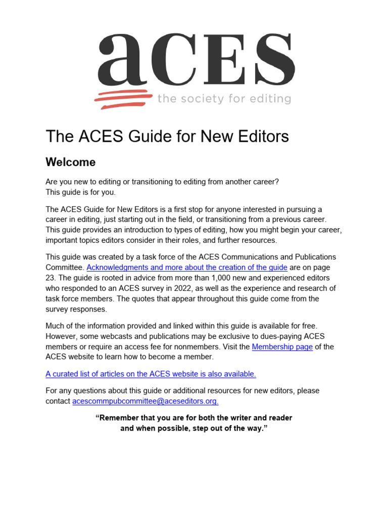 The ACES Guide For New Editors | PDF | Copy Editing | Editing