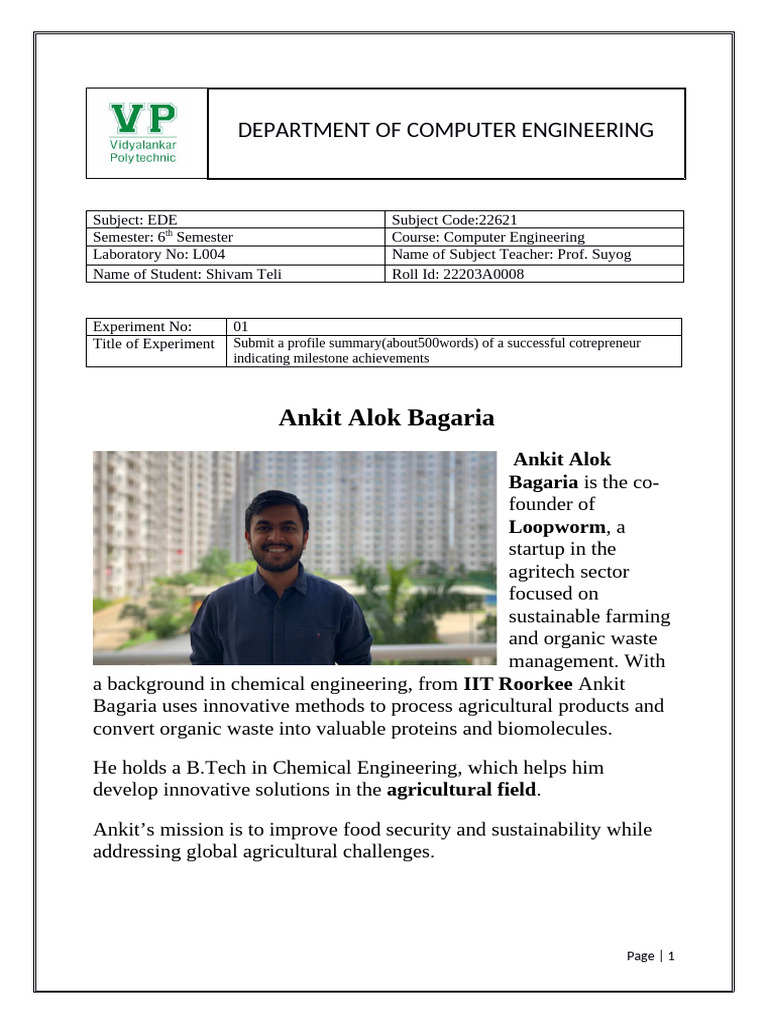 22203A0011 EDE Practical 1 | PDF | Agriculture | Food Industry