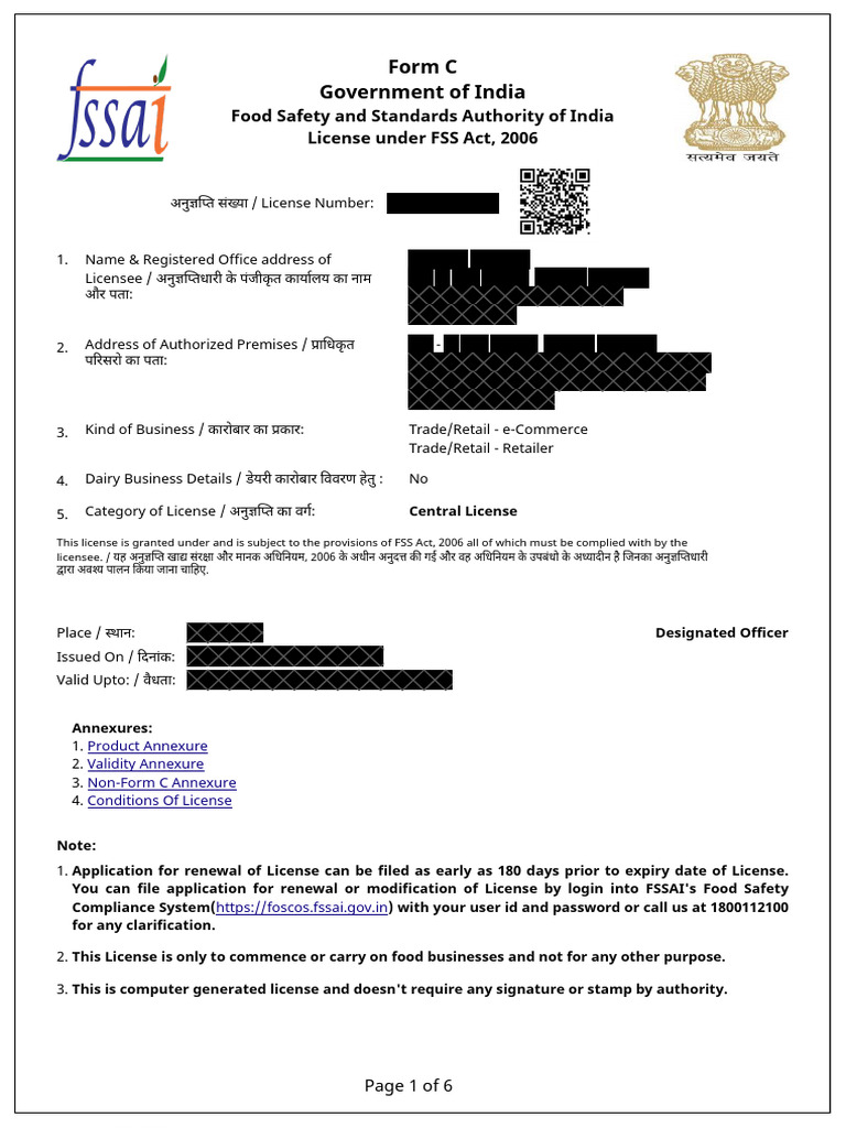 Sample FSSAI License 28 1 2025-21 50 34 | PDF | Legume | License