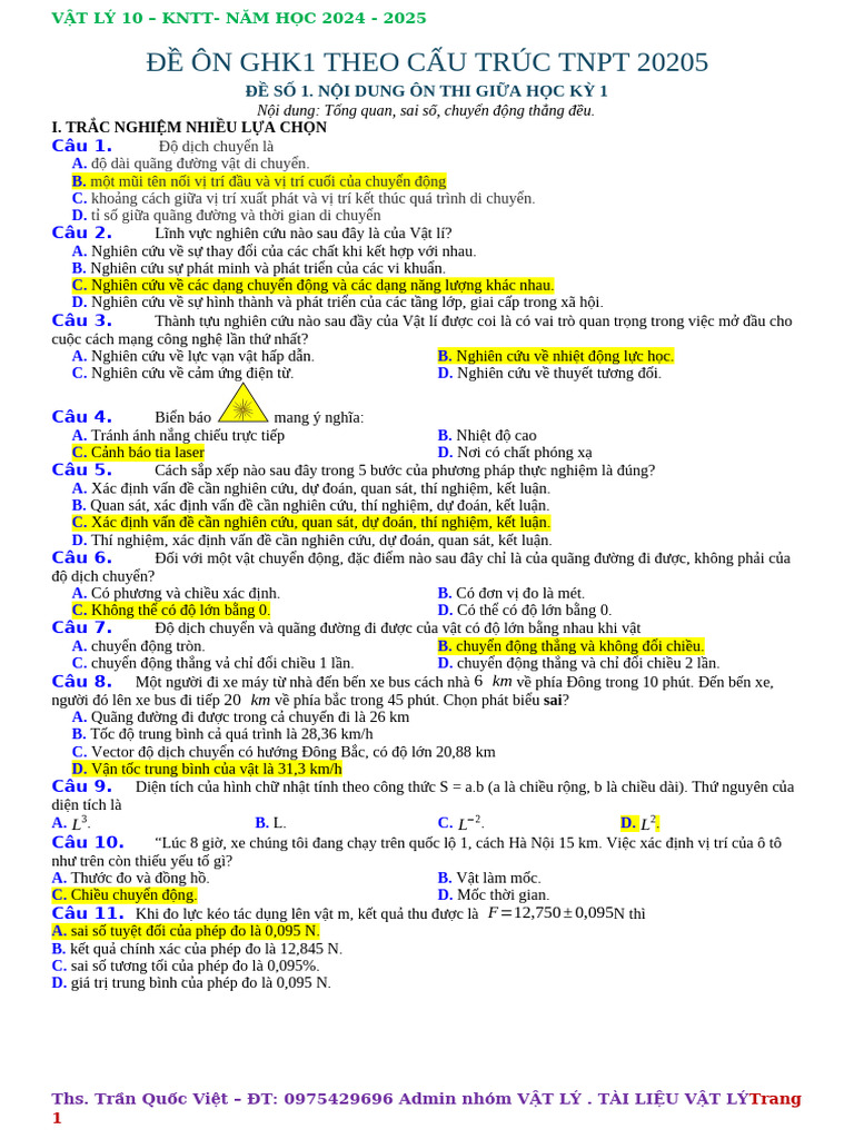 10 Đề Ôn Ghk1 - Hk1 Theo Cấu Trúc Tnpt 20205 (1) | PDF