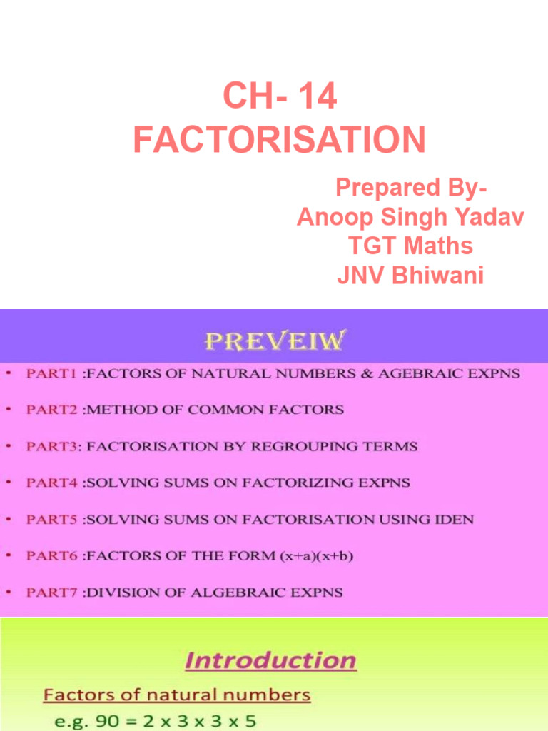 CH 14. Factorisation 1 | PDF
