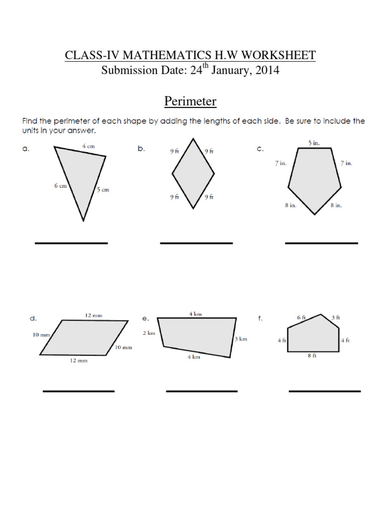 CBSE Class 4 Maths Revision Worksheet (104) - Perimeter | PDF