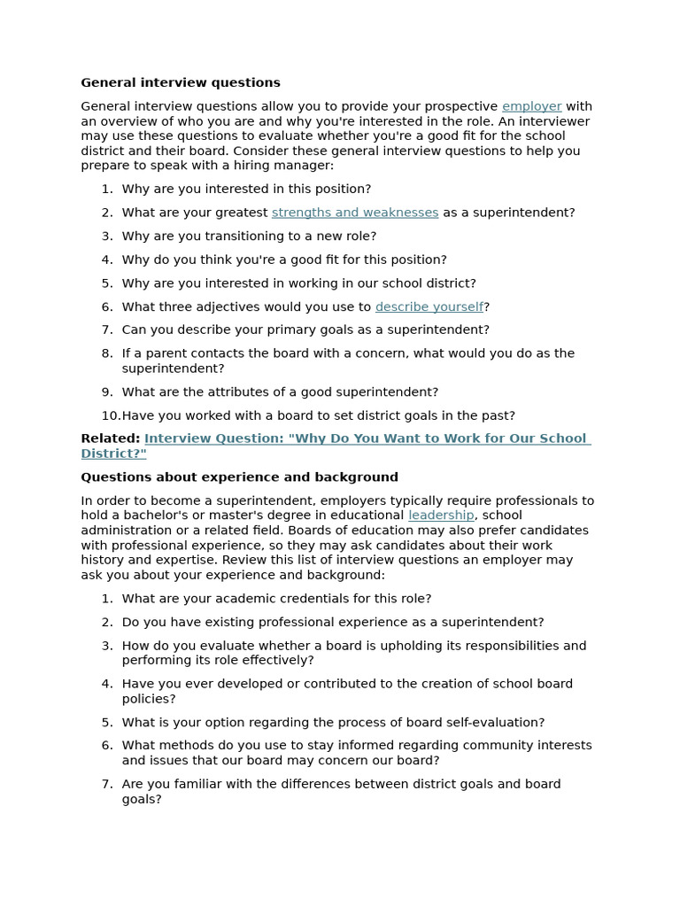 General Interview Questions: Employer | PDF | Teachers | Leadership