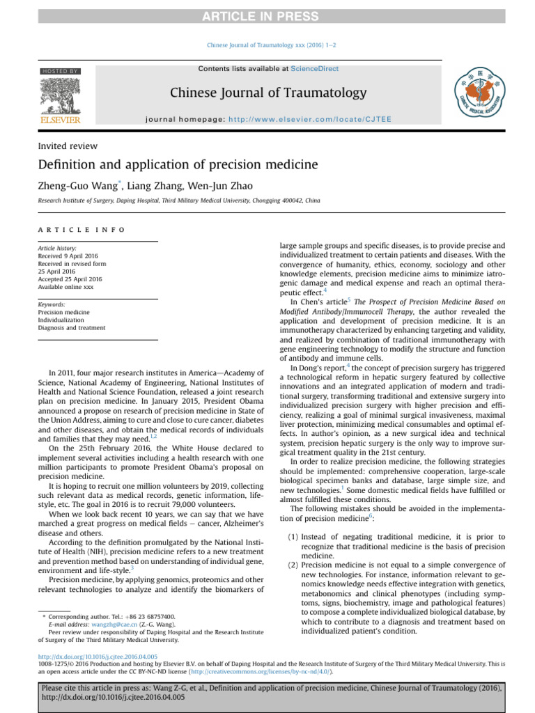 Definition and Application of Precision Medicine | PDF | Personalized ...