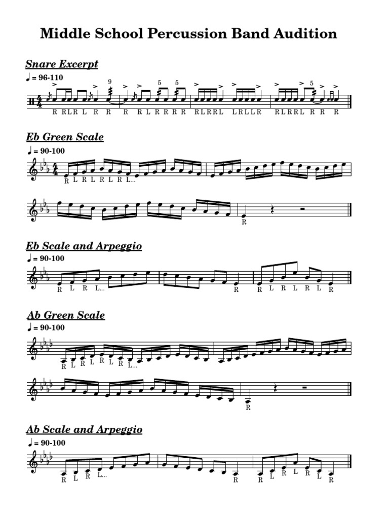 Middle School Percussion Band Auditions | PDF