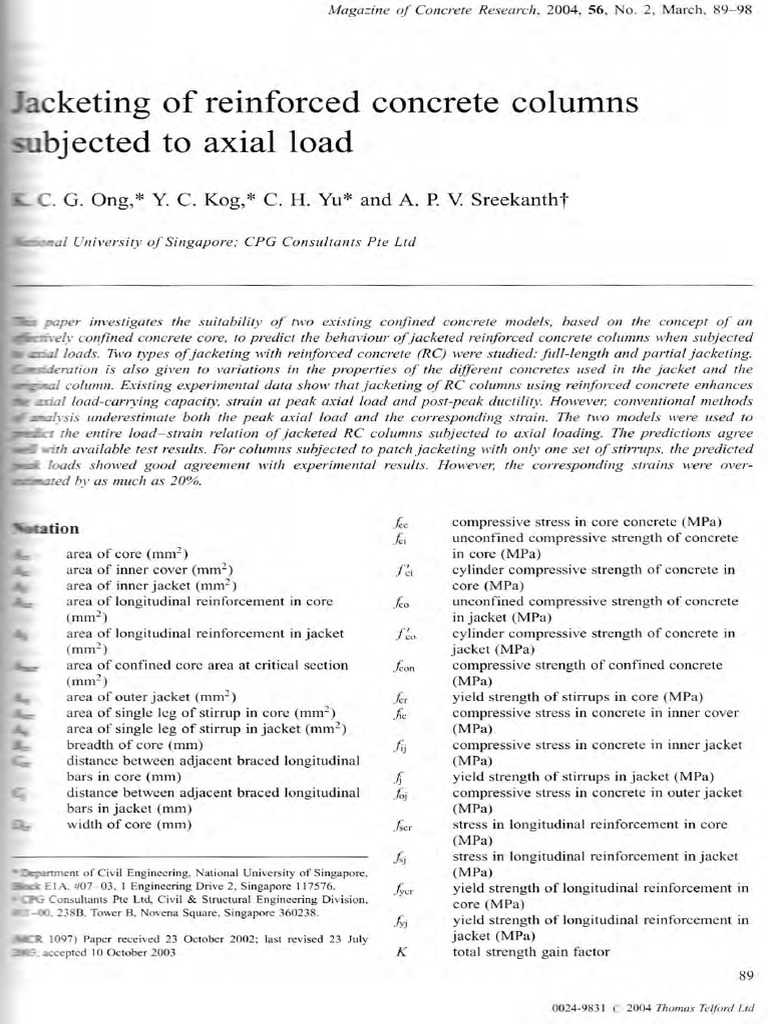 Jacketing of Concrete Columns Subjected To Axial Load | PDF