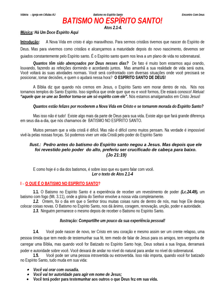 Batismo no Espírito Santo: Transformação e Poder | PDF | Batismo ...