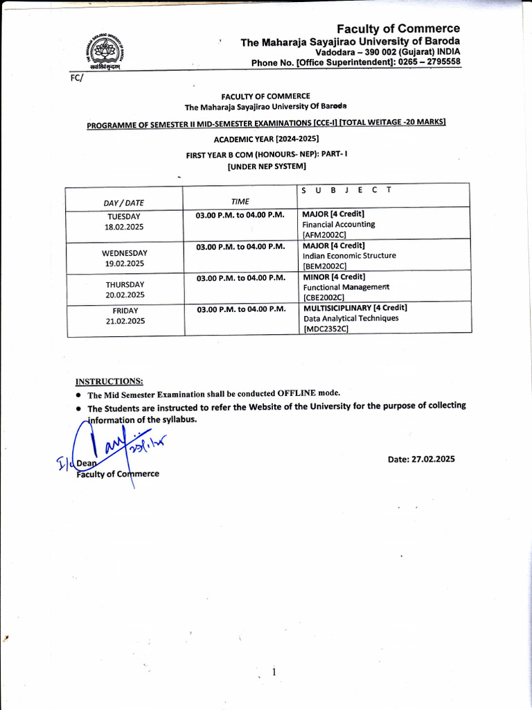 FOC MID SEM TT | PDF | Course Credit | Business