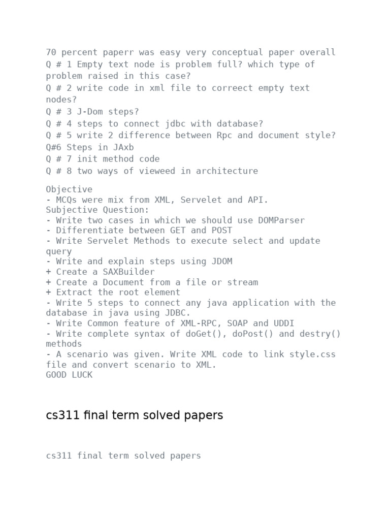 CS311 Final Term Past Papers | PDF | Web Service | Soap