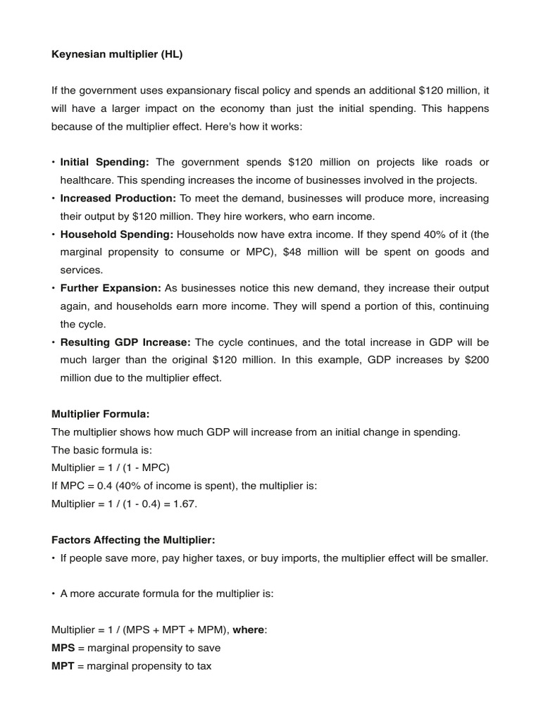 Keynesian Multiplier Notes | PDF | Fiscal Multiplier | Gross Domestic ...