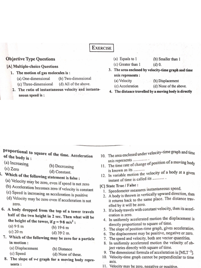 Motion in A Straight Line Class 11 Physics | PDF