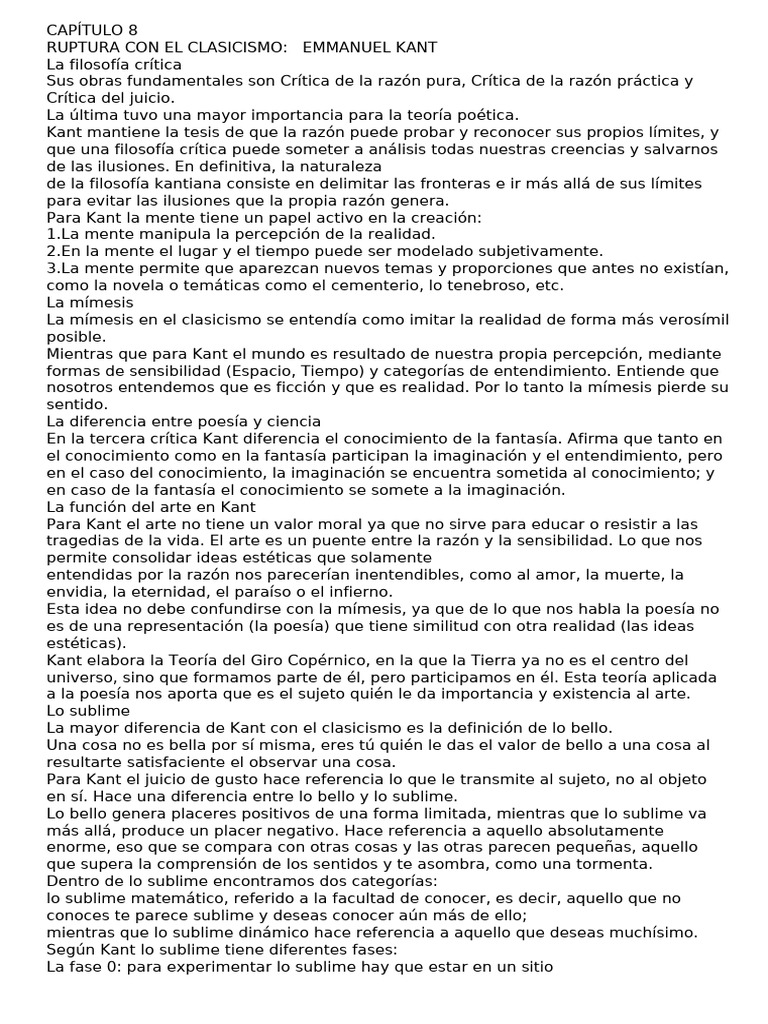 Filosofía Crítica de Kant y lo Sublime | PDF | Immanuel Kant | Conocimiento