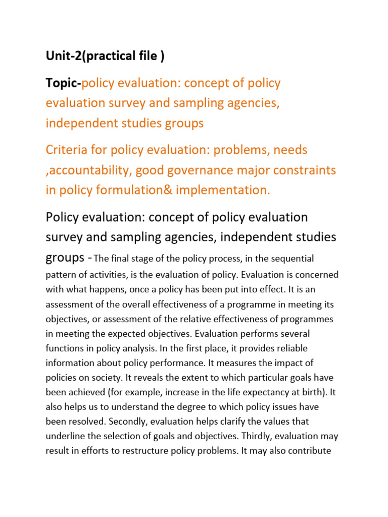 Unit 2 (Practical File) Sem 5th | PDF | Policy | Evaluation
