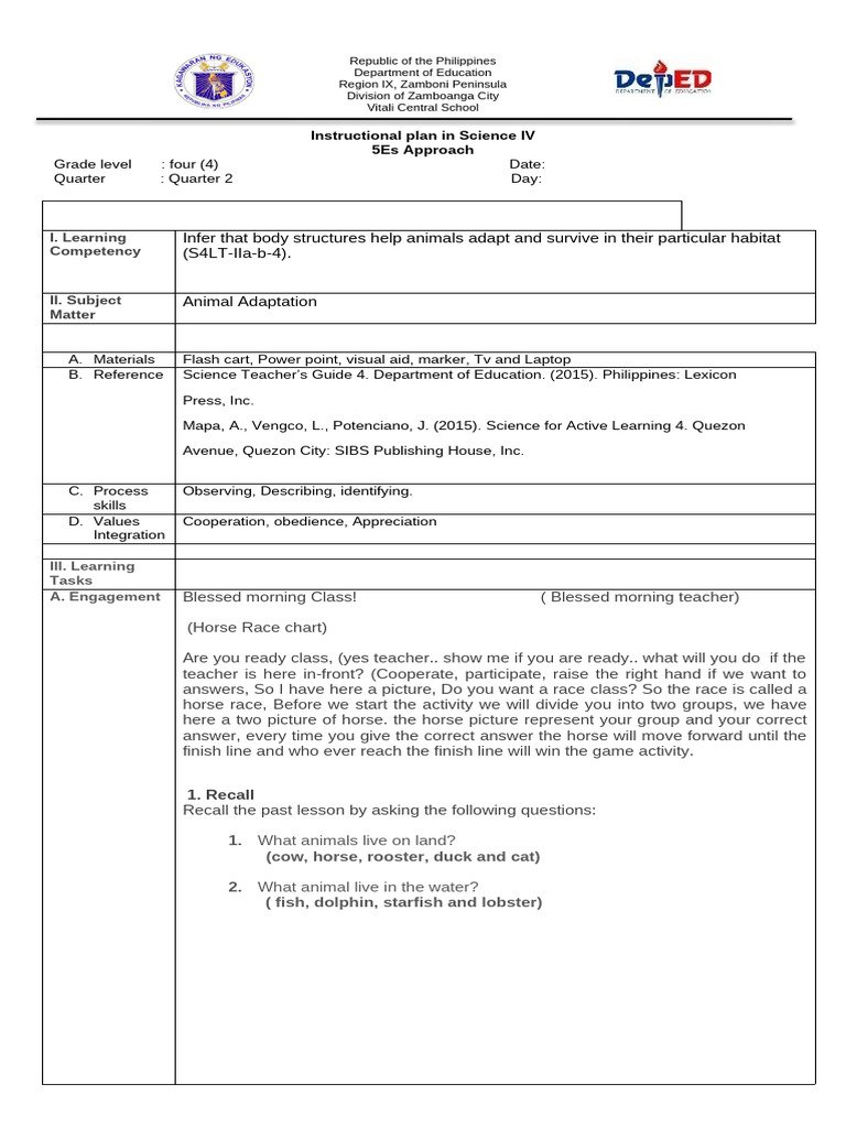detailed lesson plan science 4 | PDF | Elephant | Fin
