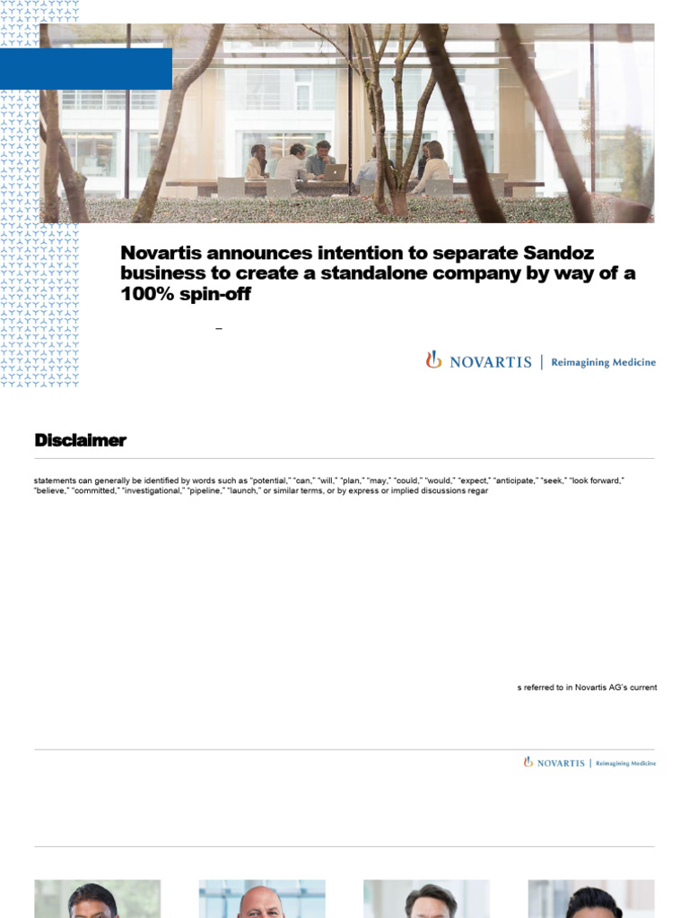 2022 Novartis Sandoz Spinoff Presentation | PDF | Novartis | Pricing