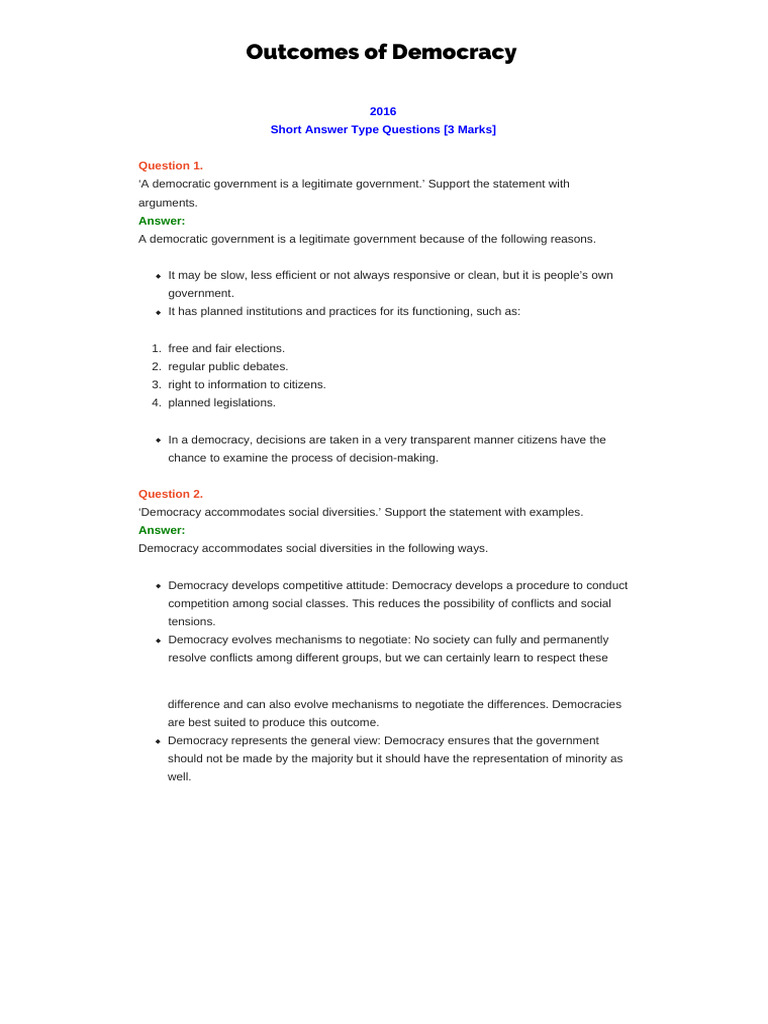 Outcomes of Democracy 3 | PDF | Democracy | Political Ideologies