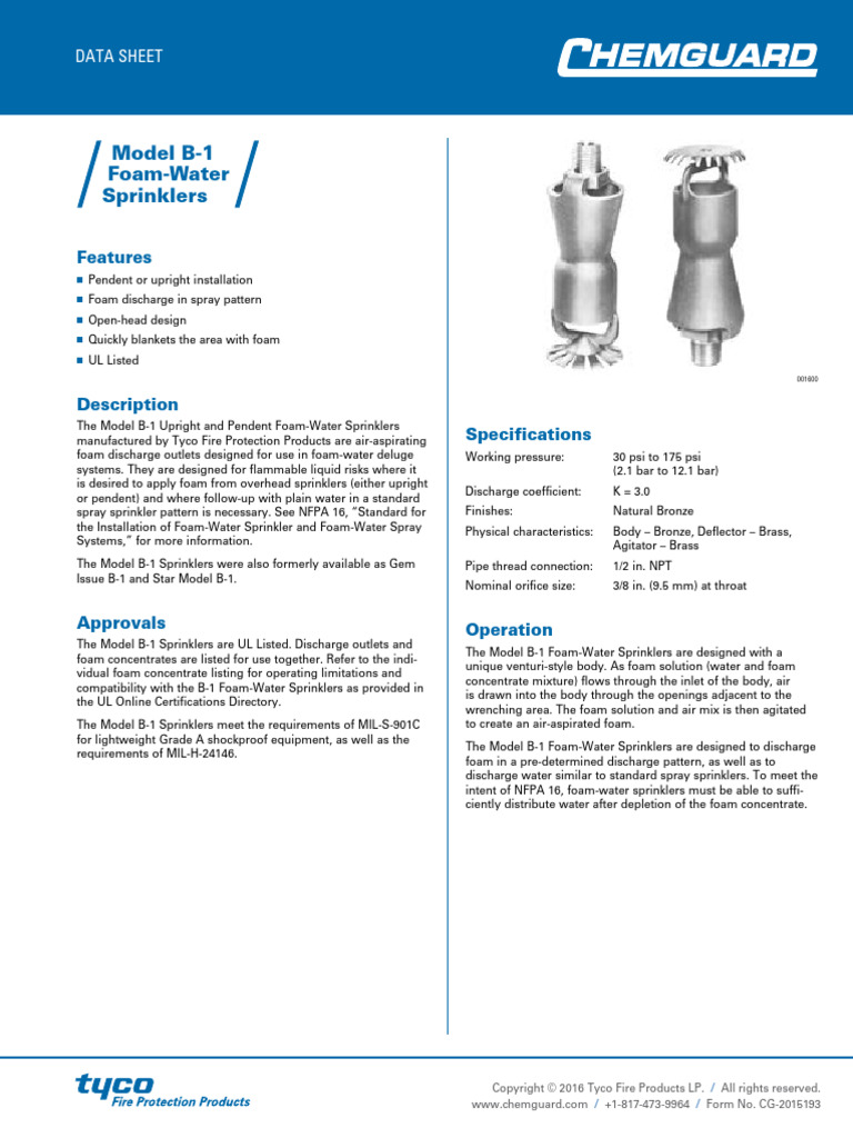 Foam Water Sprinklers B1 | PDF | Fire Sprinkler System | Building ...