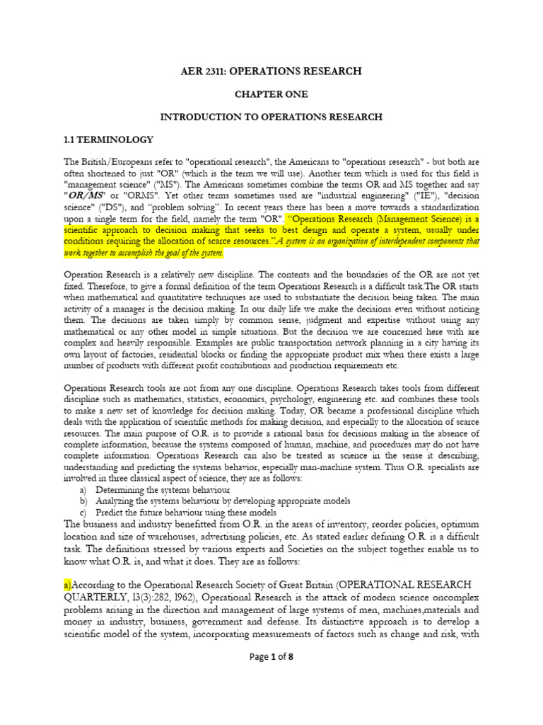 AER 2311 An Introduction | PDF | Operations Research | Mathematical Model
