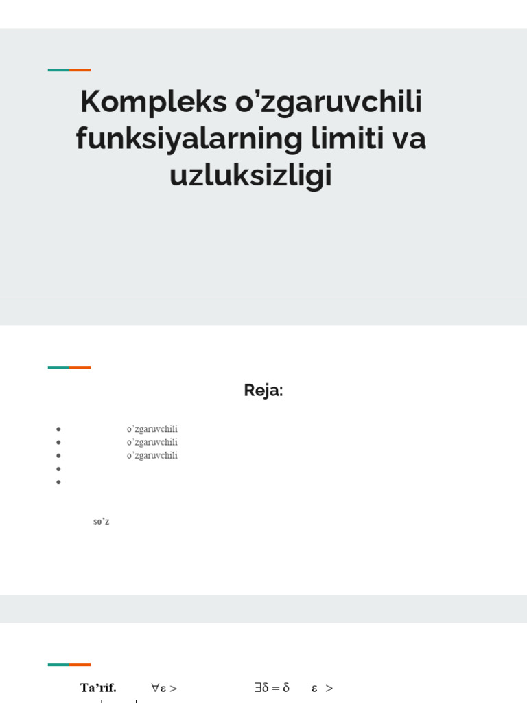 3 Dars Kompleks o'Zgaruvchili Funksiyalarning Limiti Va Uzluksizligi | PDF