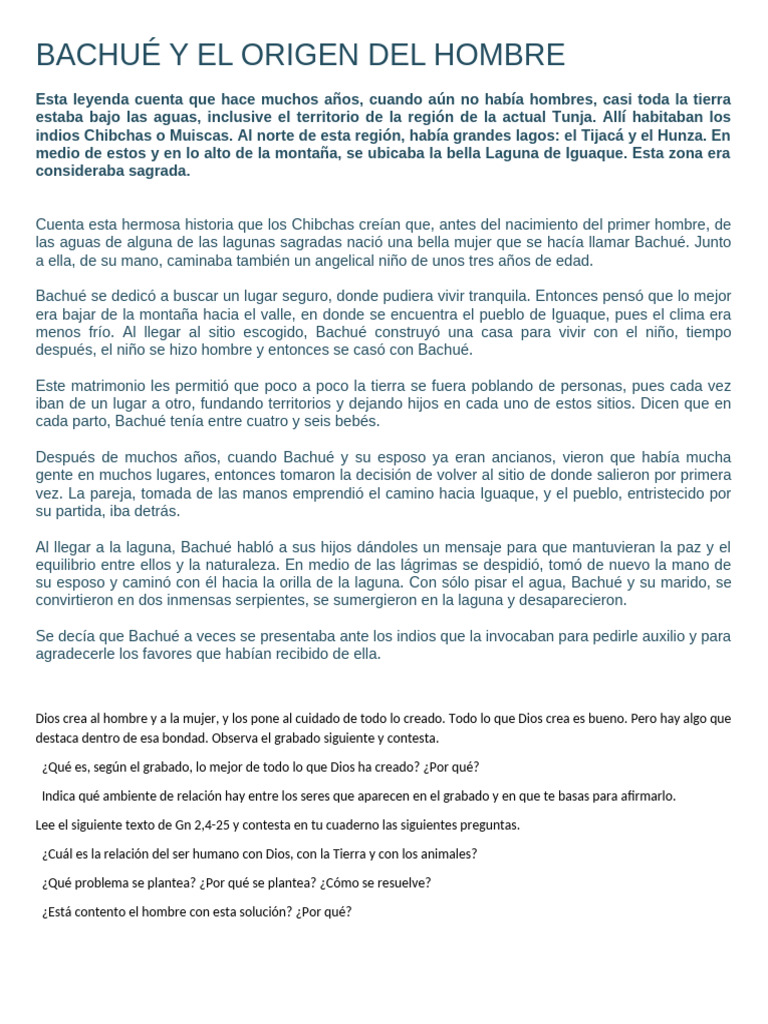 Bachué y el Origen del Hombre Chibcha | PDF