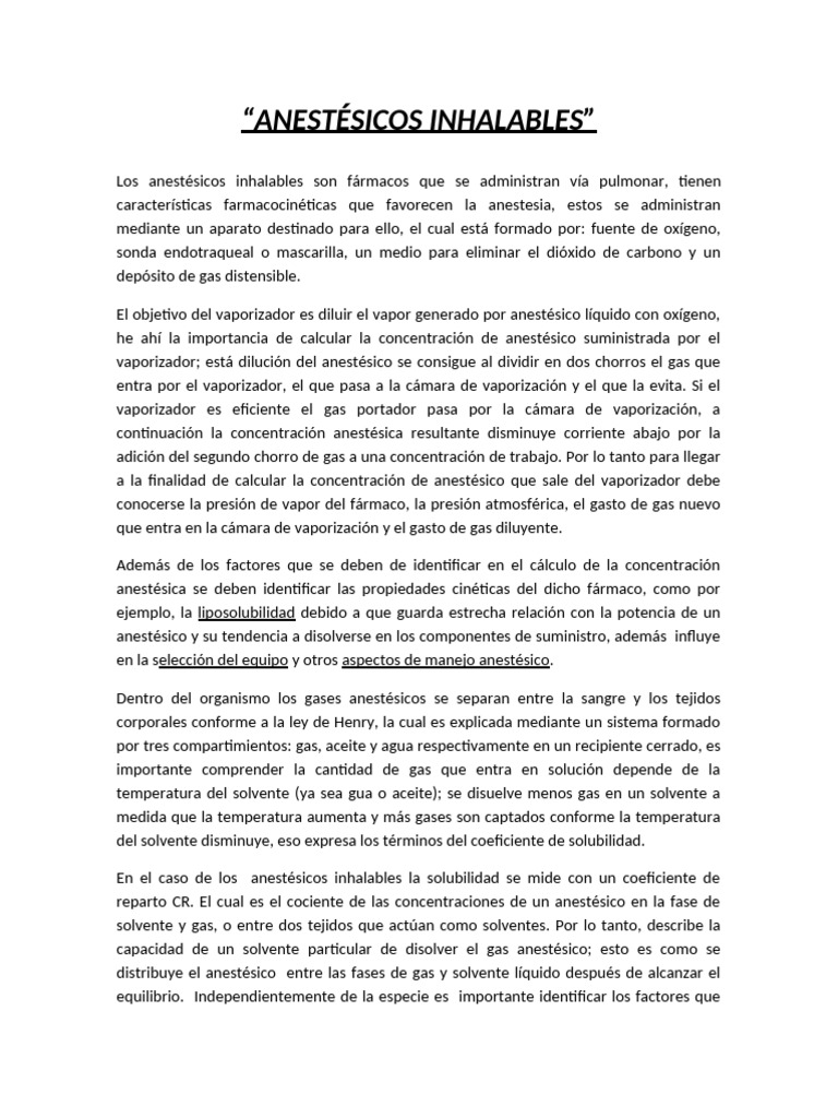 Anestésicos Inhalables: Funcionamiento y Efectos | PDF | Solubilidad ...