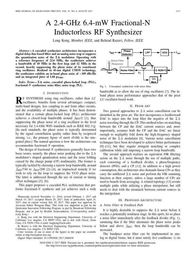 A 2 4 Ghz 6 4 Mw Fractional N Inductorless Rf Synthesizer Pdf Bandwidth Signal Processing