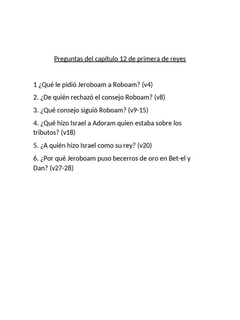 Preguntas Del Capítulo 12 de Primera de Reyes | PDF