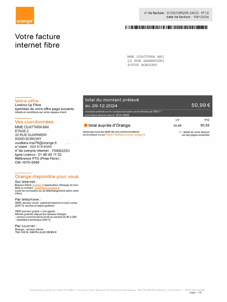 Facture Orange Ouattara | PDF
