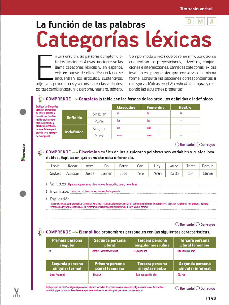 Taller - Categorías Léxicas | PDF