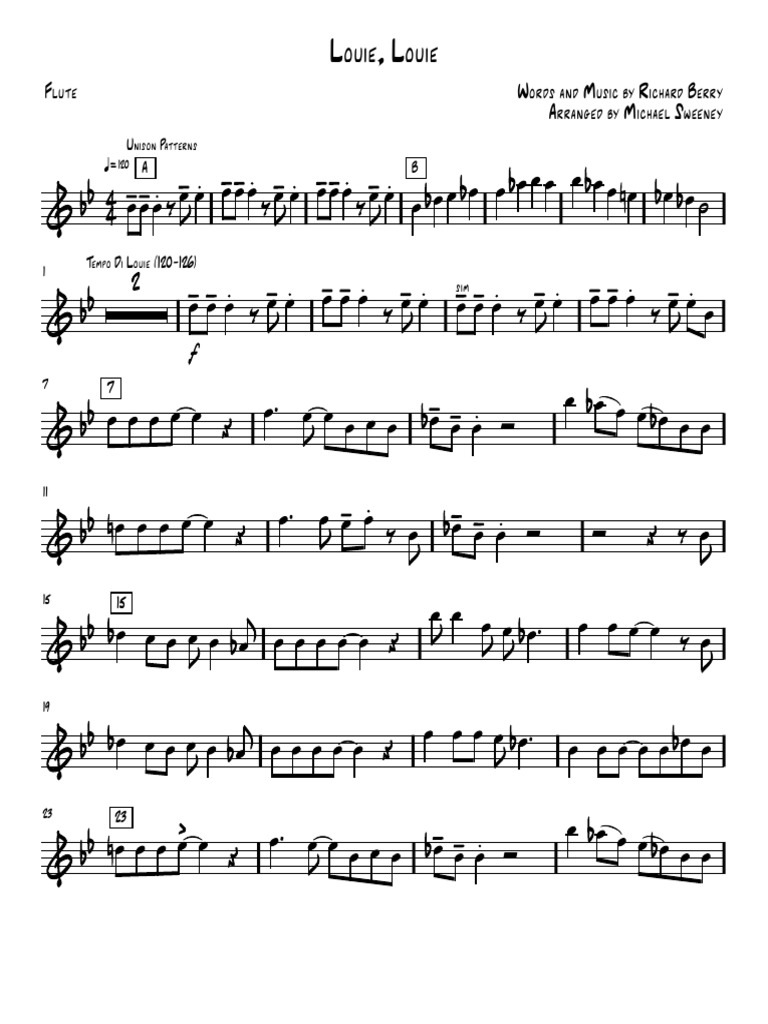 Louie Louie Arrangement for Flute | PDF