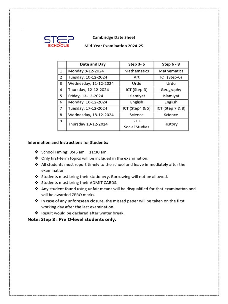 Datesheet Ist Term Exam 23-24 - Camb | PDF