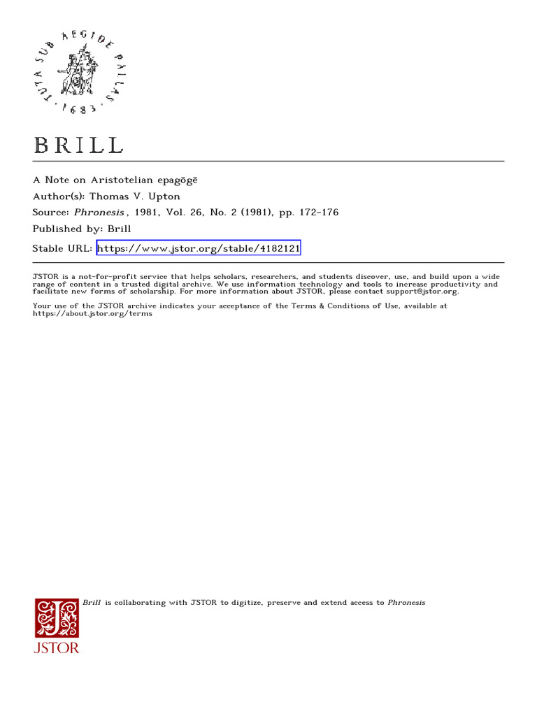 Upton, T. A Note On Aristotelian Epagoge | PDF | Inductive Reasoning | Nous