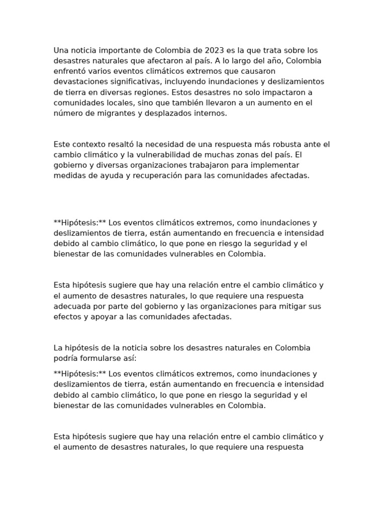 Desastres Naturales en Colombia 2023 | PDF | Cambio climático ...