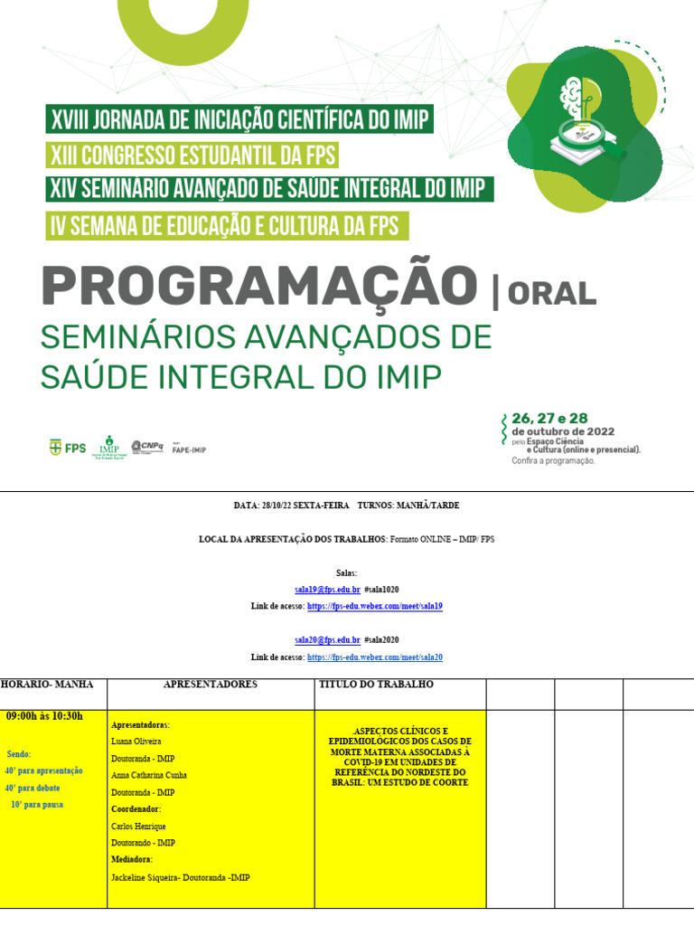 Atualizada - 2022 - ProgramacÌ Aì o SeminaÌ Rios Avancì Ados de Sauì de Integral Do Imip 2022 ...