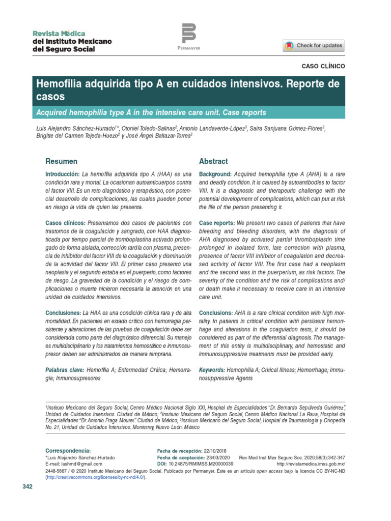 Hemofilia Tipo A en UCI IMSS | PDF | Coagulación | Especialidades Medicas