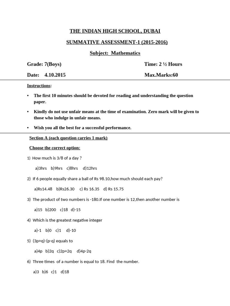 GR7-MATH-SA1-QP-BOYS.DOC | PDF | Area | Euclidean Geometry