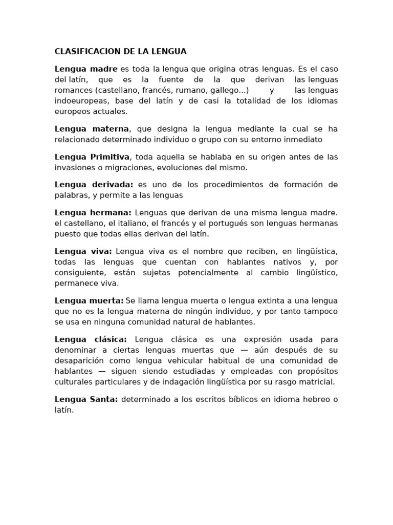 Clasificacion de La Lengua | PDF | latín | Lengua española