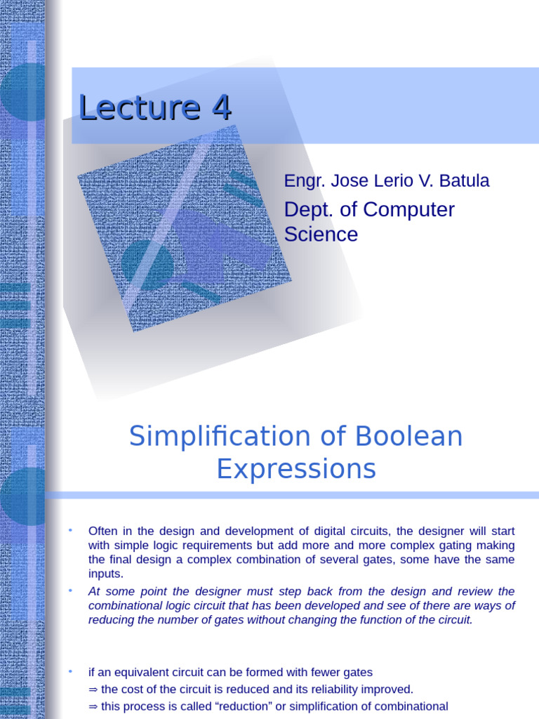 Simplification of Boolean Expressionsq | PDF | Logic Gate | Mathematics