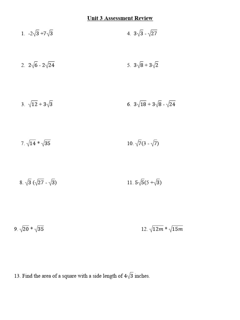 Unit 3 Simplifying Radicals Review | PDF