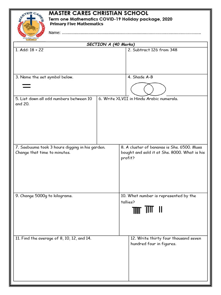 primary Five Mathematics COVID-19 Holiday package | PDF | Elementary ...