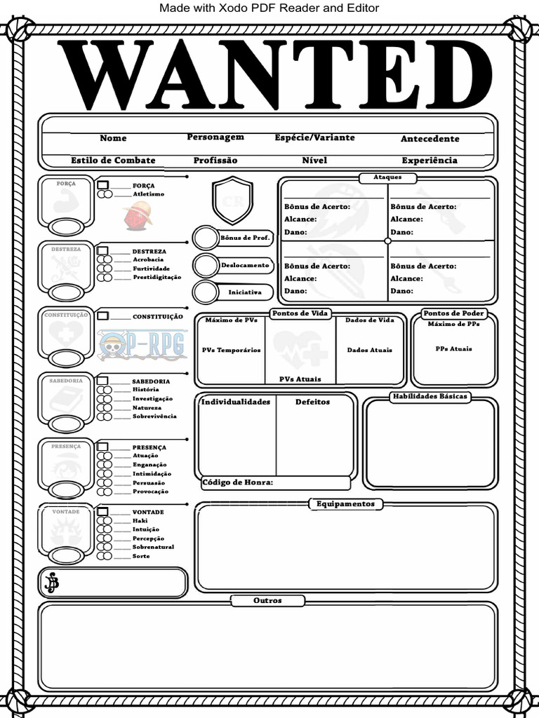 ficha OP RPG editável | PDF | Jogos