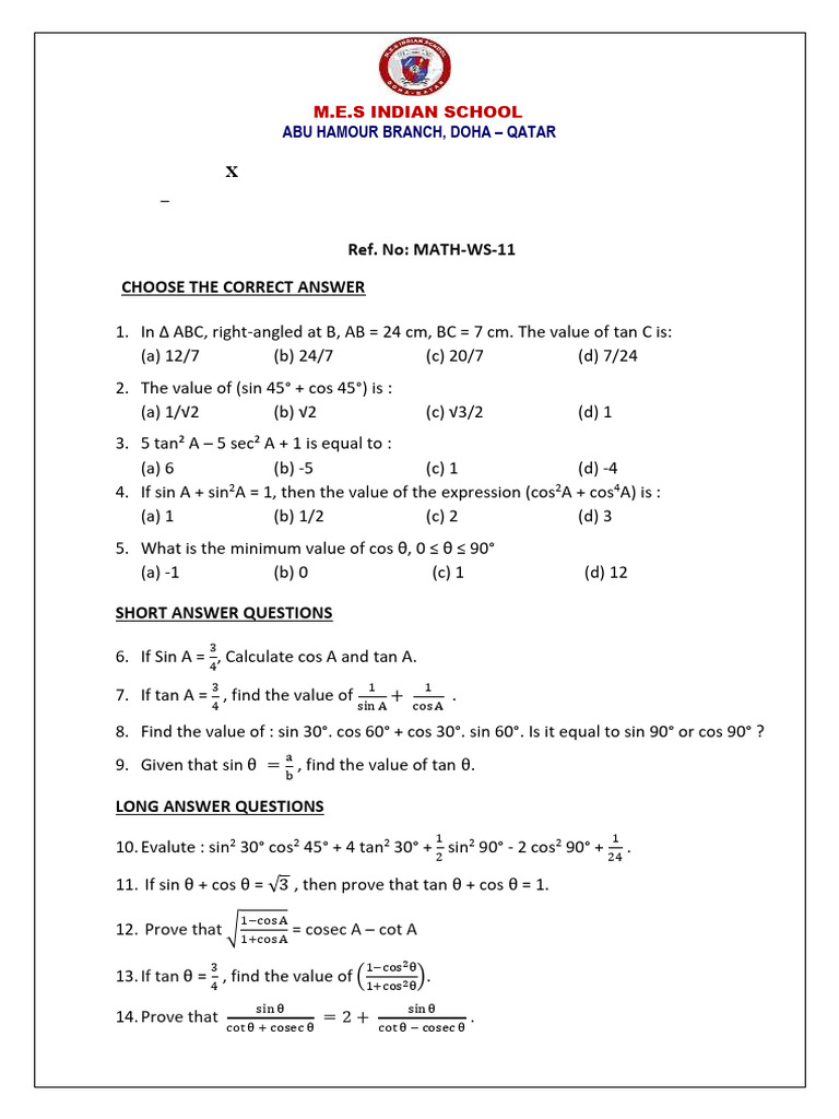 Grade 10 Trigonometry Worksheet 2024 | PDF | Mathematics | Trigonometry