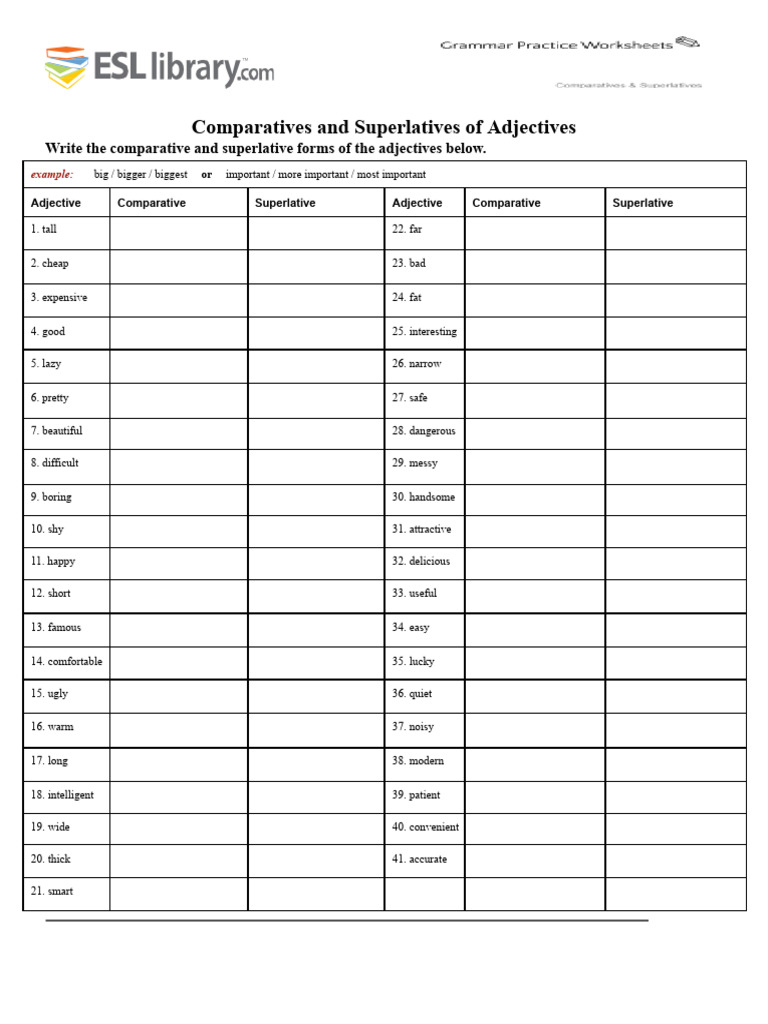 Comparatives Superlatives Worksheet.docx | PDF | Adverb | Adjective