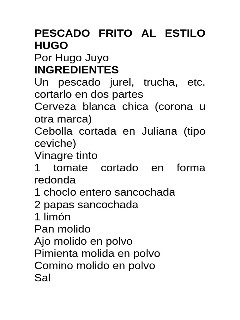 Receta de Pescado Frito al Estilo Hugo | PDF