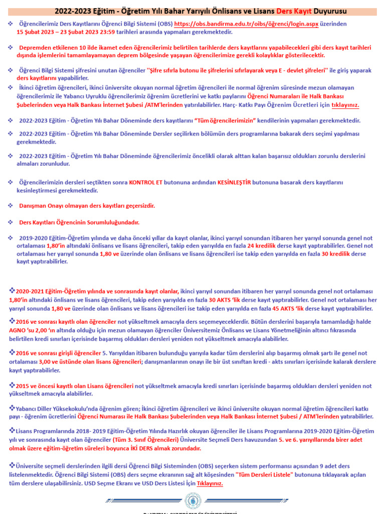 2022 2023 Bahar Ders Kayit Yeni | PDF