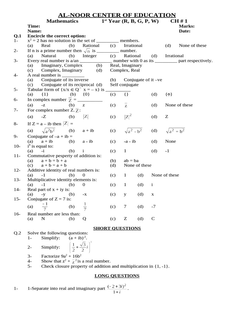 Mathematics 1st Year CH-1 | PDF | Numbers | Elementary Mathematics
