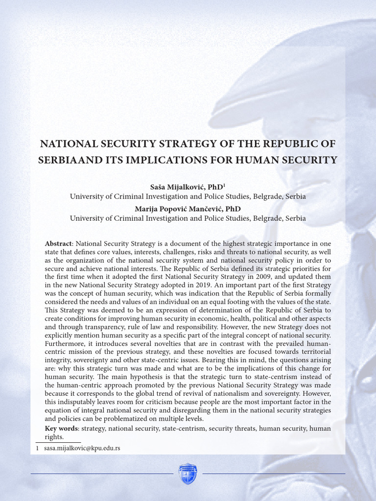 Serbia's National Security Strategy 2019 Analysis | PDF | National ...