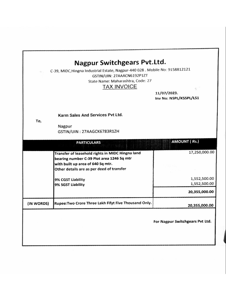 NSPL Sale of Land | PDF