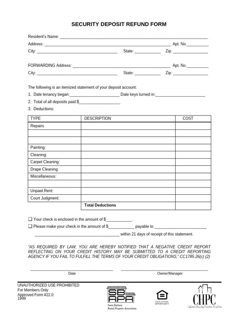 Security Deposit Return Letter 27 | PDF
